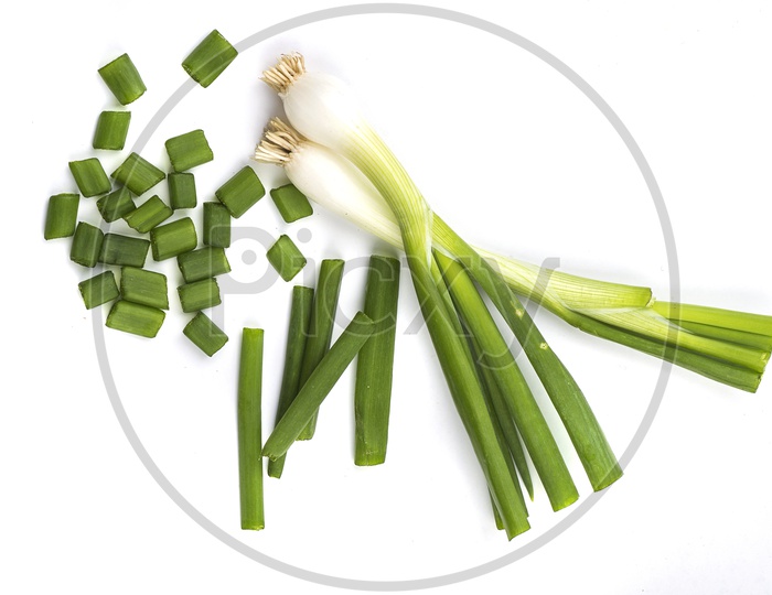 Image of Freshly Chopped Spring Onion Pieces On an Isolated White ...
