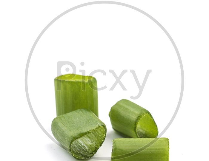 Image of Freshly Chopped Spring Onion Pieces On an Isolated White ...