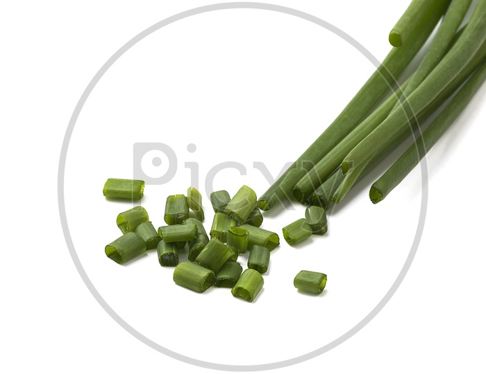 Image of Freshly Chopped Spring Onion Pieces On an Isolated White ...