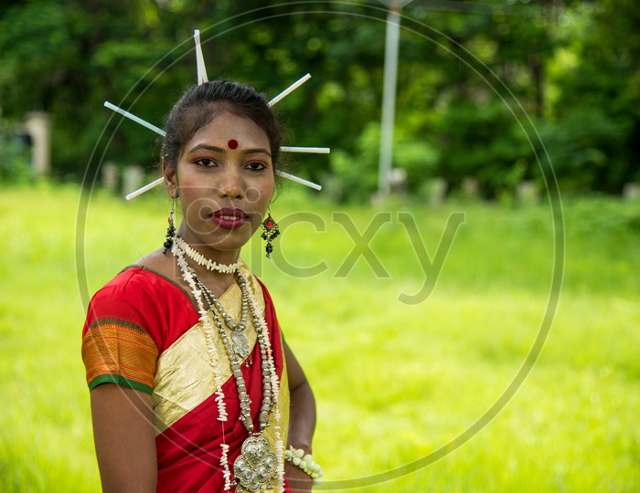 Image of Tribal Woman Wearing Tribal Dress And Performing The Folk ...