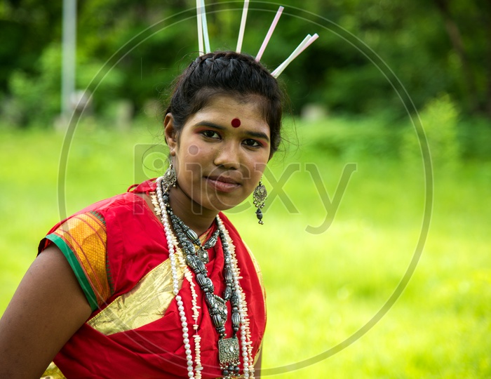 Image of Tribal Woman Wearing Tribal Dress And Performing The Folk ...