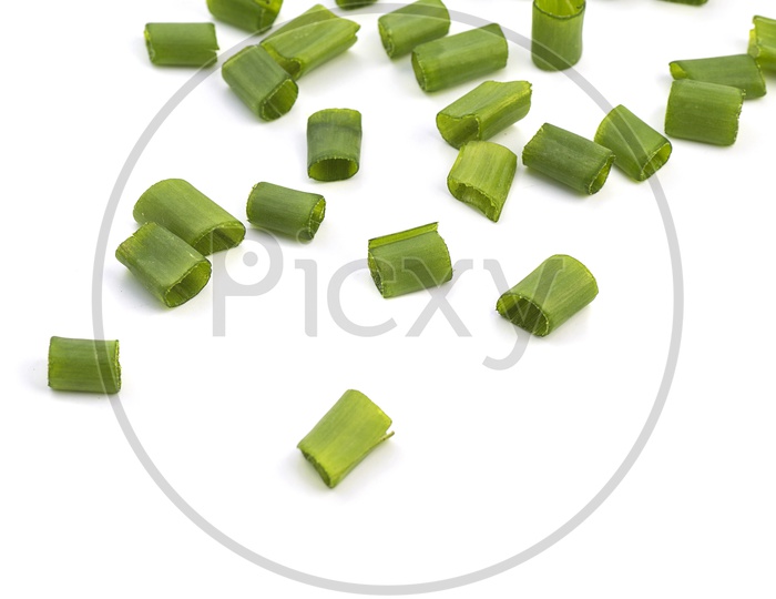 Image of Fresh And Finely Chopped Green Spring Onions on an Isolated ...