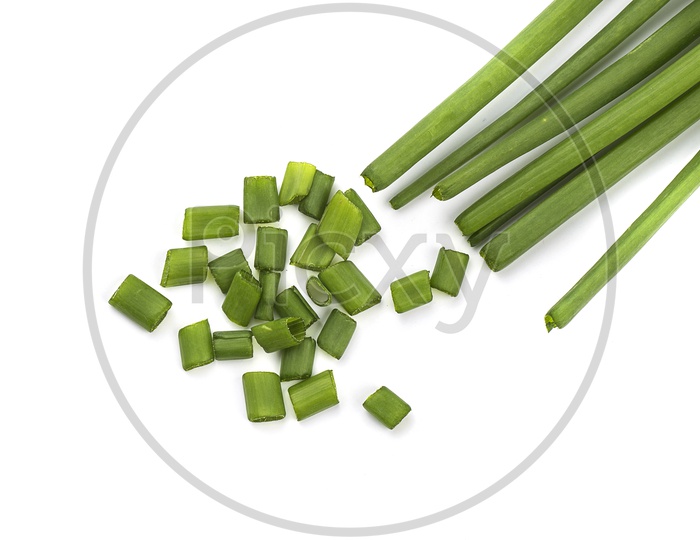 Image of Freshly Chopped Spring Onion Pieces On an Isolated White ...