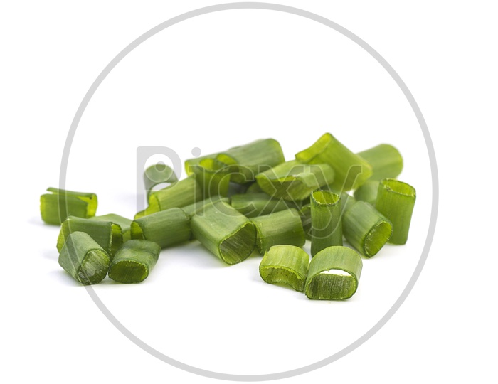 Image of Fresh And Finely Chopped Green Spring Onions on an Isolated ...