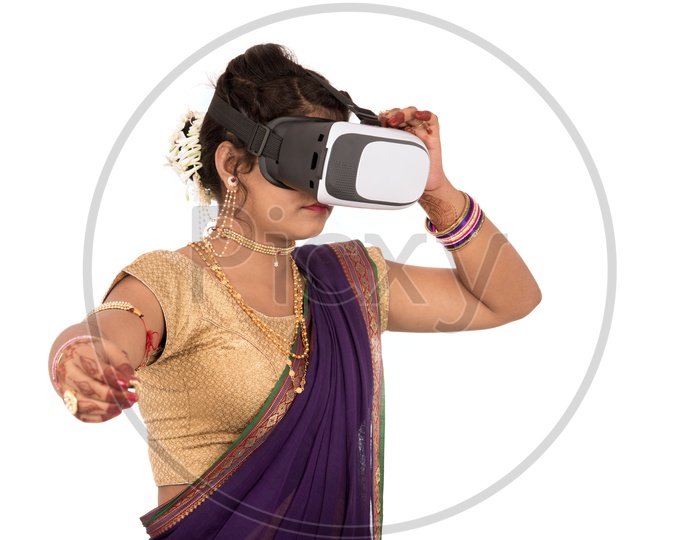Image of An Indian Traditional Marathi Woman Wearing VR Box or VR ...