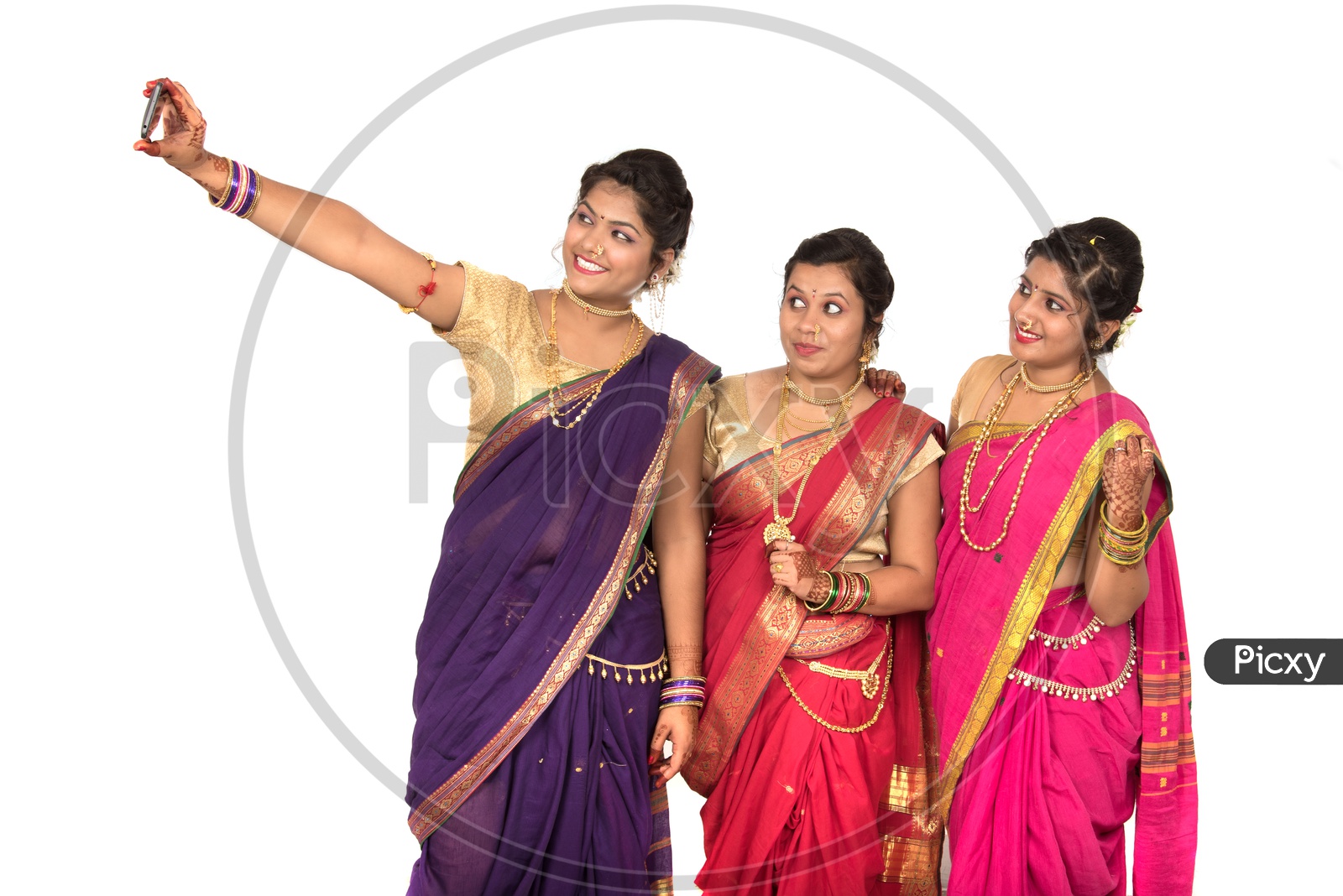 Image of Indian Traditional Marathi Woman or Sisters Taking Selfies In ...