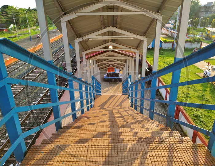 Image of Staircase Or Steps To a Foot over Bridge In a Railway Station ...