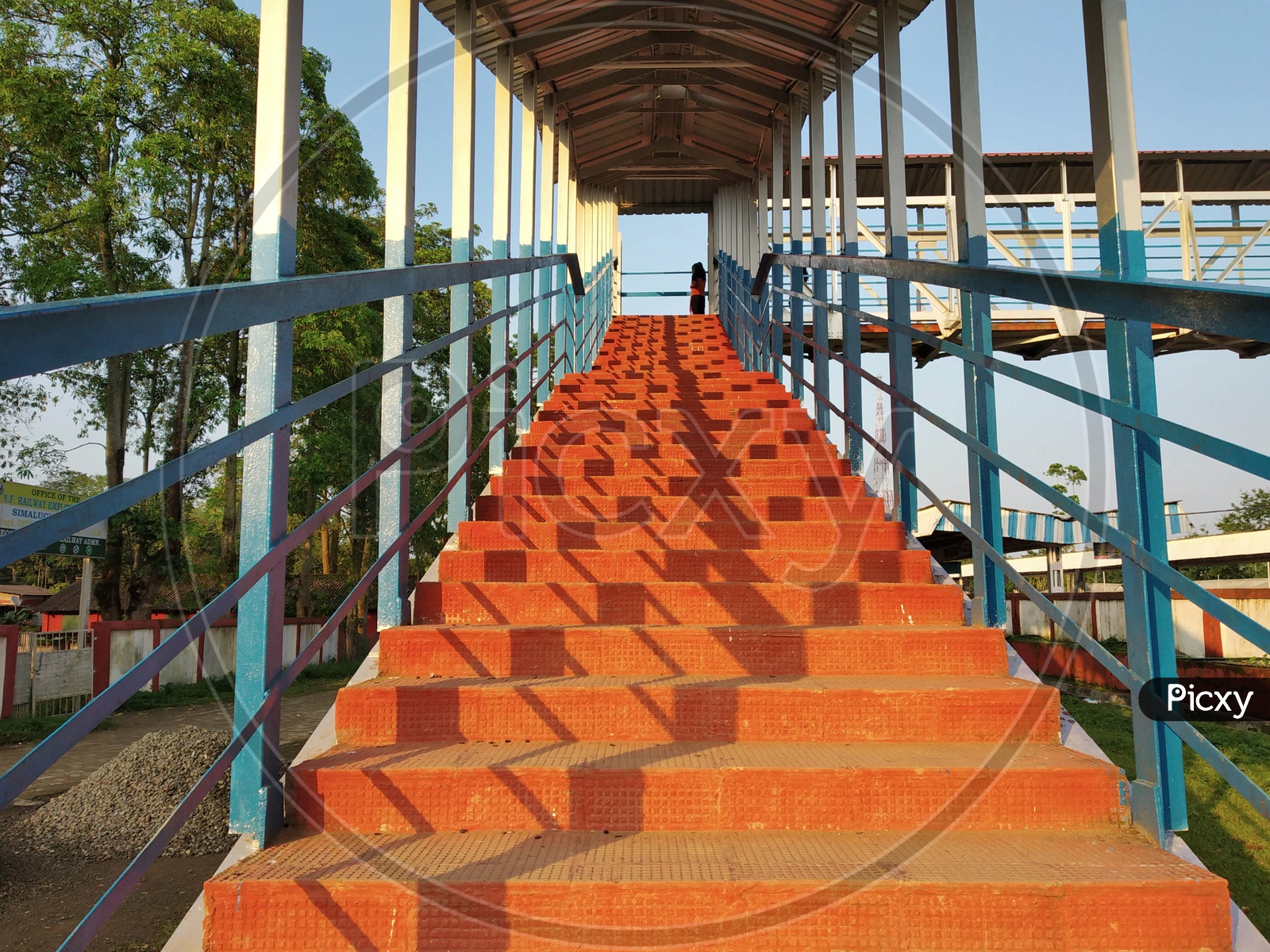Image of Staircase Or Steps To a Foot over Bridge In a Railway Station ...
