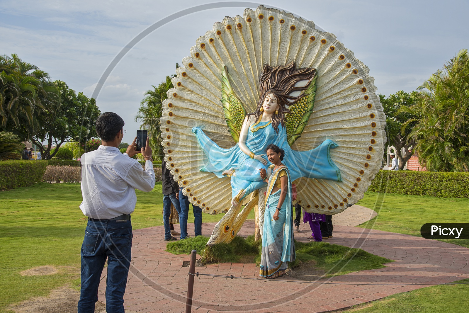 Image of Tourists Taking Pictures At Anand Sagar Temple in Shegaon ...