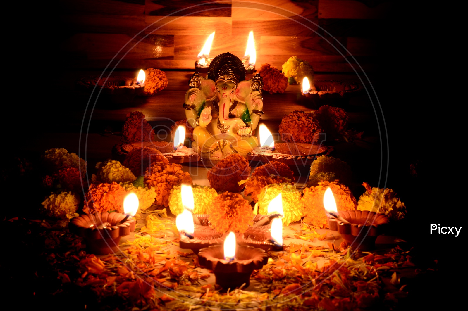 Image of Indian Hindu God Pooja On a Festival With Clay Diwali Diyas ...