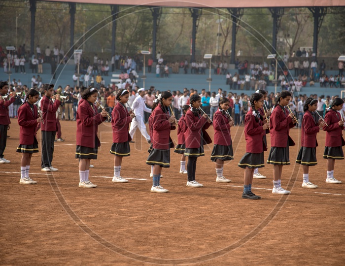 Image of A School Child Marching With A Flag In Independence Day Parade ...