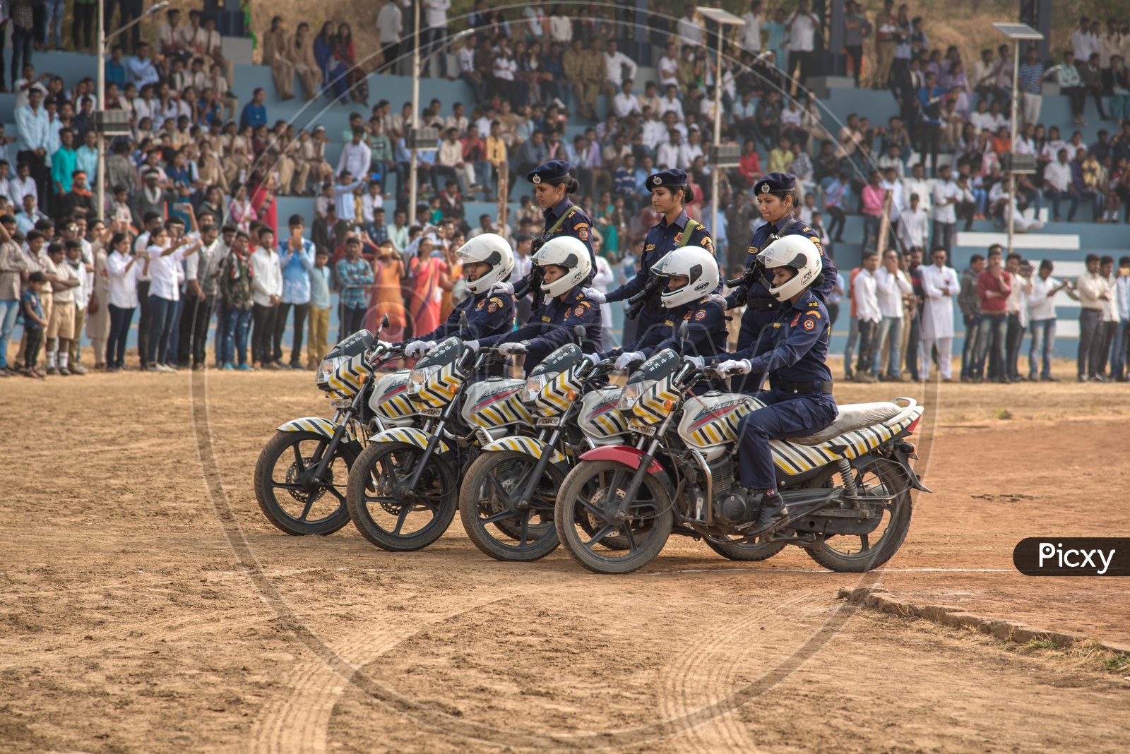 Image of Woman Commando Cadets Doing Stunts With Bikes in Independence ...