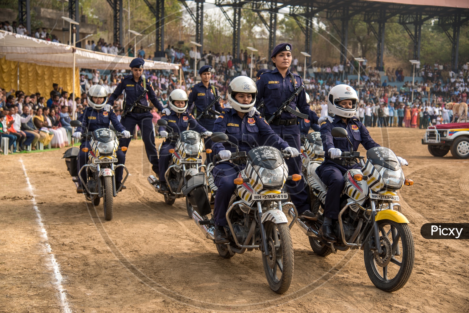 Image of Woman Commando Cadets Doing Stunts With Bikes in Independence ...