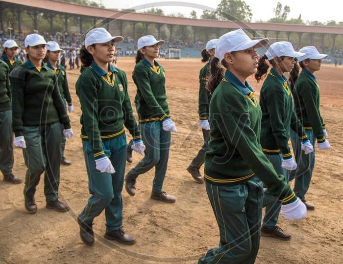 Image of School Girl Students Marching in Independence Day Parade ...
