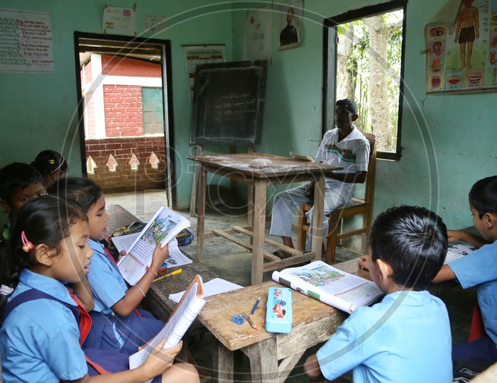 Image of Classrooms With Child Students and Teacher in Rural Village ...