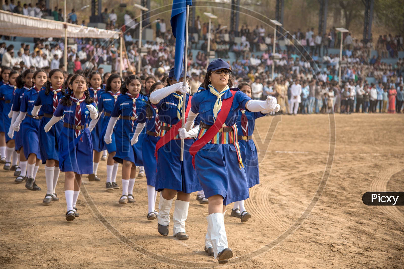 Image of School Girl Students Scouts Marching in Independence Day ...