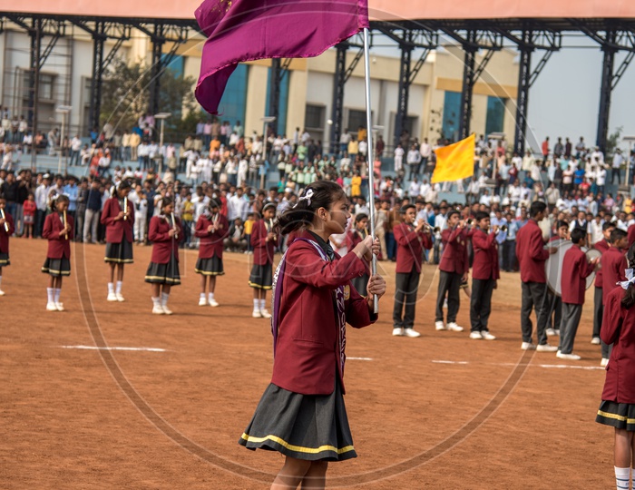 Image of A School Child Marching With A Flag In Independence Day Parade ...