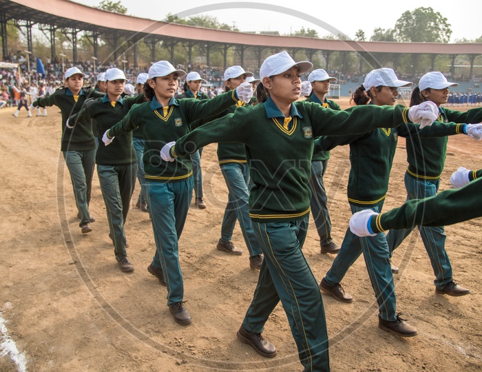 Image of School Girl Students Scouts Marching in Independence Day ...
