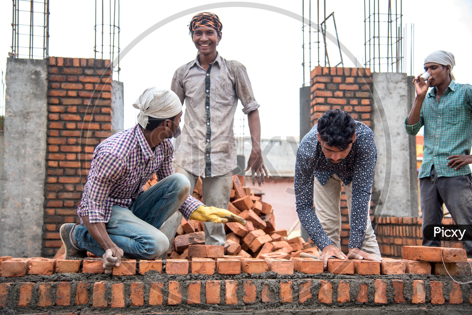 Image of Indian Rural Construction Workers Working Developing a Site By ...