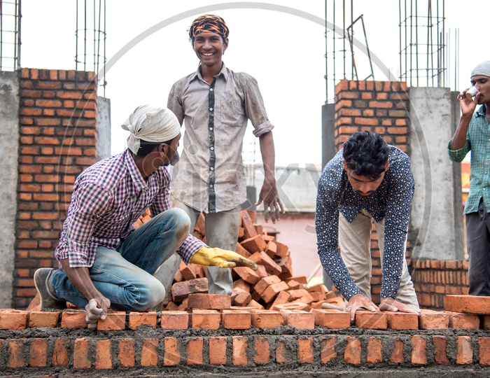 Image of Indian Rural Construction Workers Working Developing a Site By ...