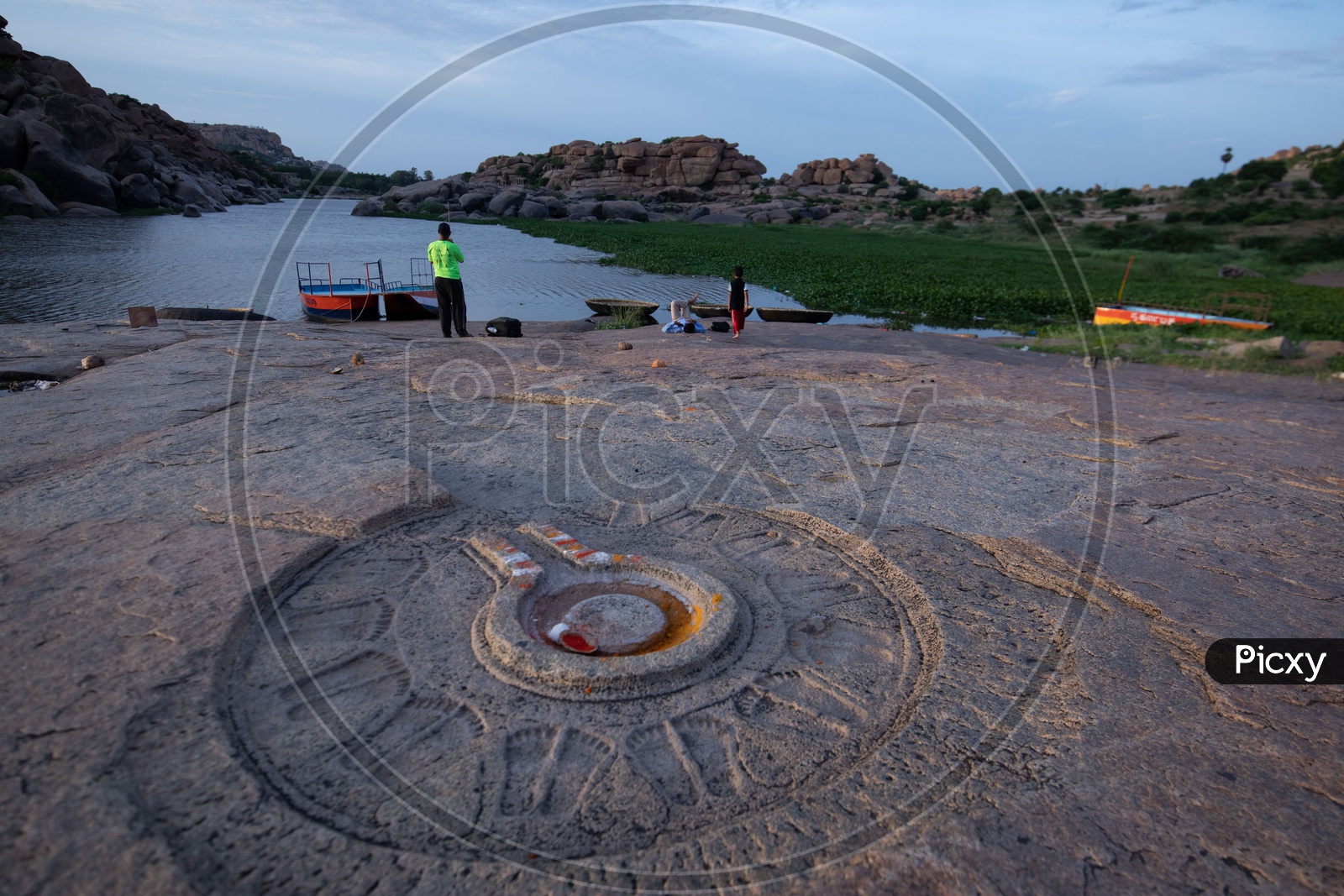 Image of Siva Linga At the Coracle Boating Point At Tungabhadra River ...