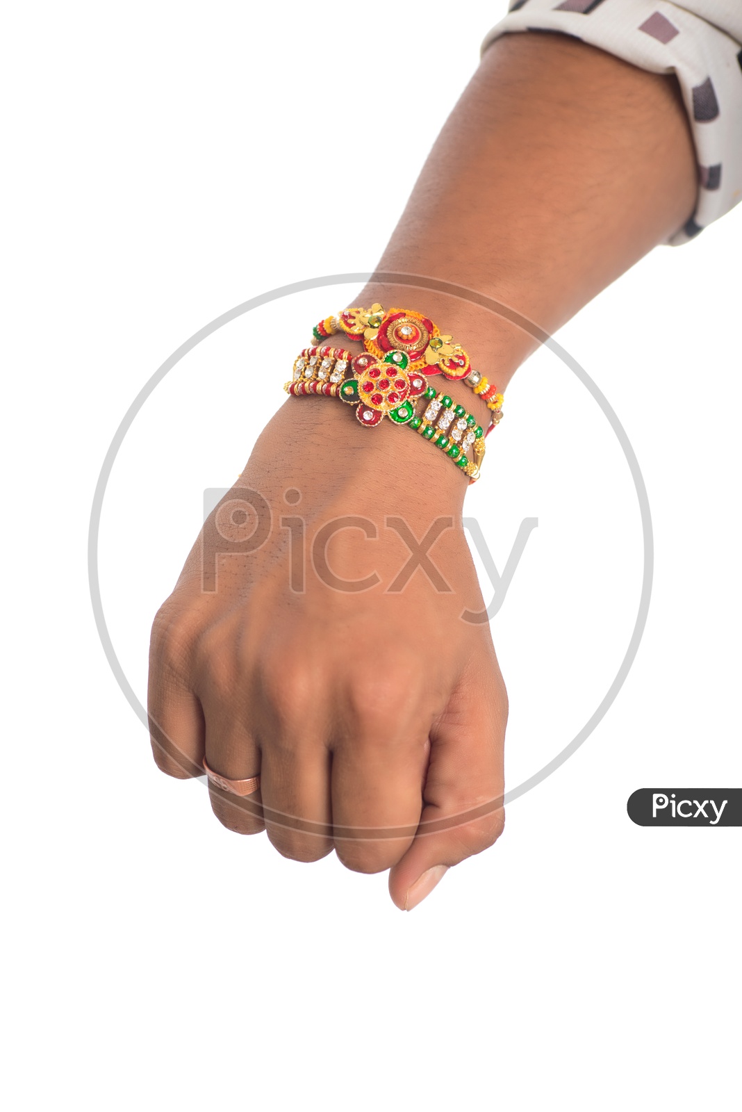 Image of Indian Young Man Hand Tied With Elegant Rakhis On an Isolated ...