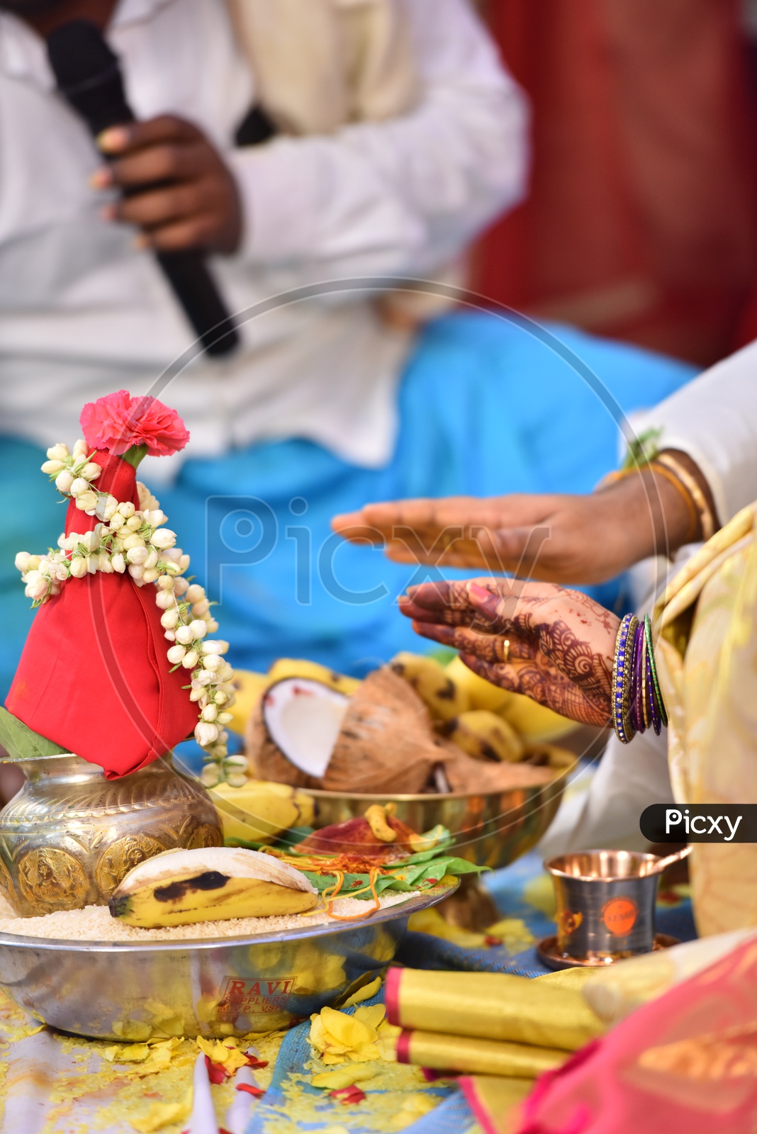 Image of Couple Performing Pooja Or Puja For Kalash Or Kalasham In ...