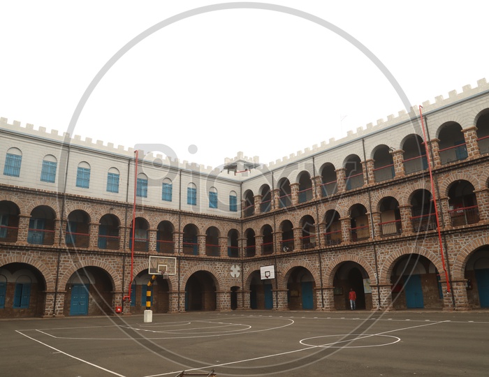 Image of A School Compound With a Basketball Court-RM846095-Picxy