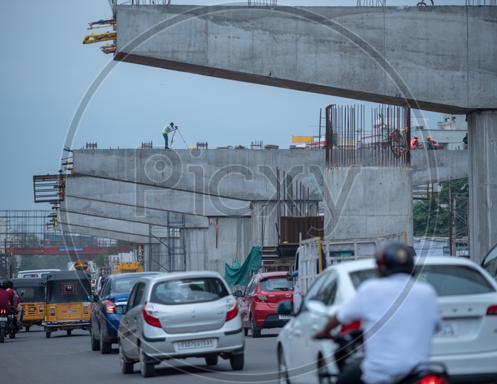 Image of Under Construction Flyover in Urban cities With Pillars ...