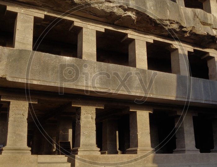Image of Facade of Ancient Ellora Rock Carved Buddhist Temple-UZ797163 ...