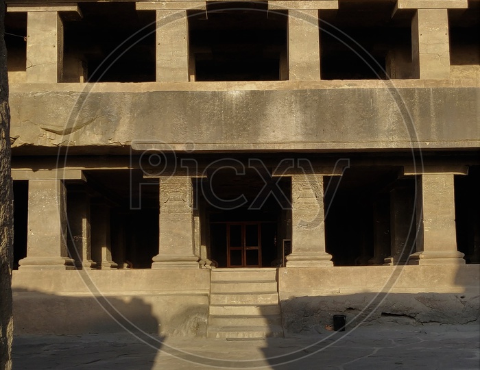 Image of Facade of Ancient Ellora Rock Carved Buddhist Temple-UZ797163 ...