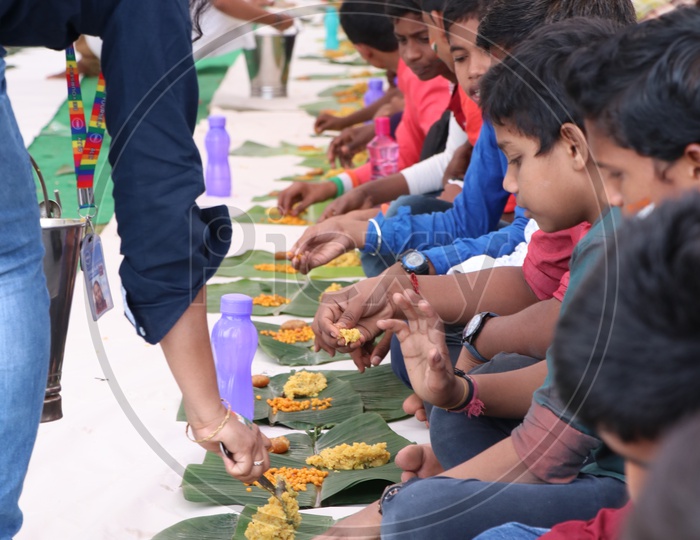 Image of School Children Having Lunch or Enjoying Feast Outdoor Serving ...