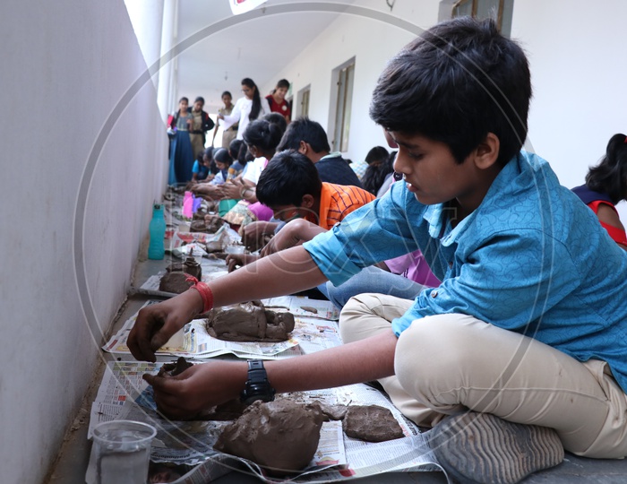 Image of School Students or Children Participating In Clay Art Or Clay ...