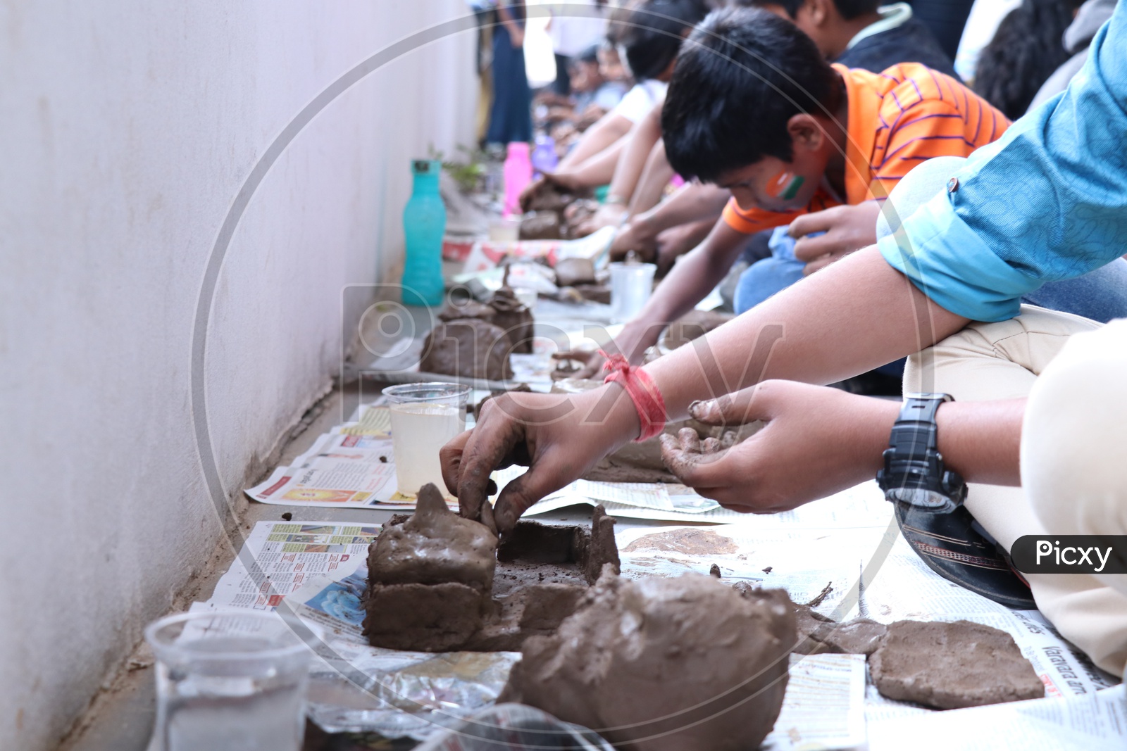 Image of School Students or Children Participating In Clay Art Or Clay ...