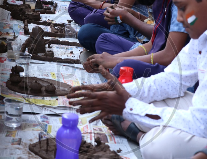 Image of School Students or Children Participating In Clay Art Or Clay ...