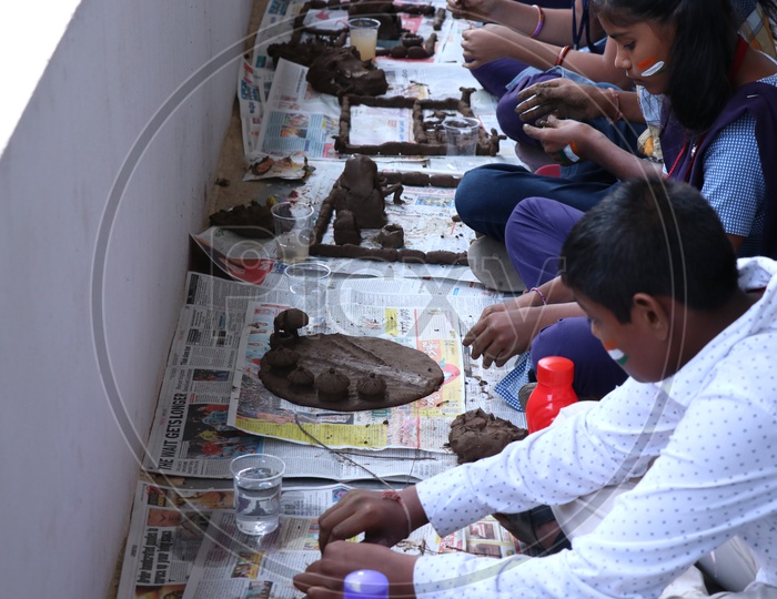 Image of School Students or Children Participating In Clay Art Or Clay ...