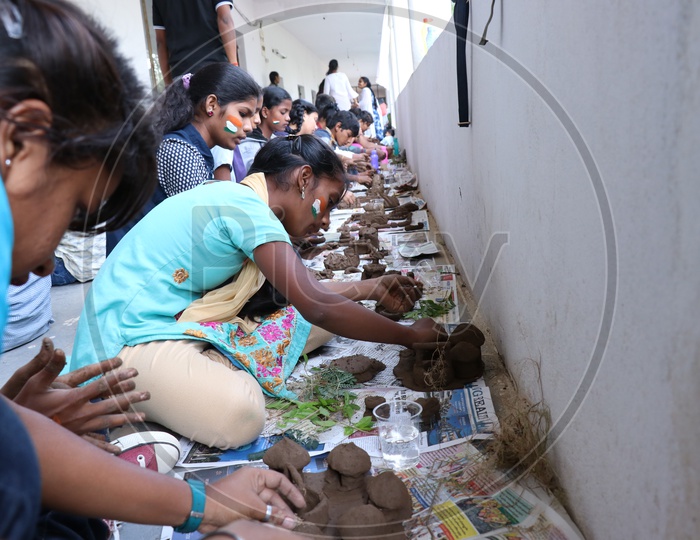 Image of School Students or Children Participating In Clay Art Or Clay ...