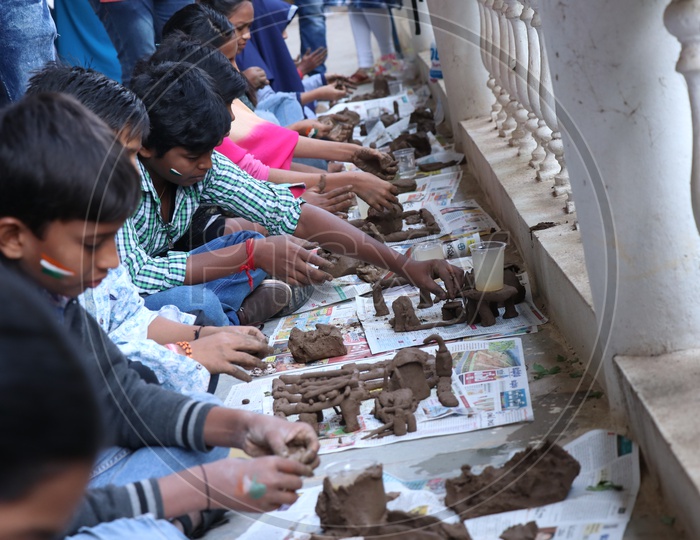 Image of School Students or Children Participating In Clay Art Or Clay ...