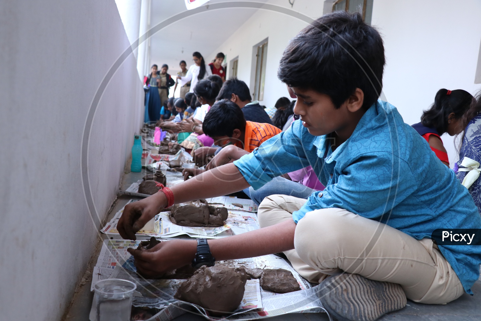 Image of School Students or Children Participating In Clay Art Or Clay ...