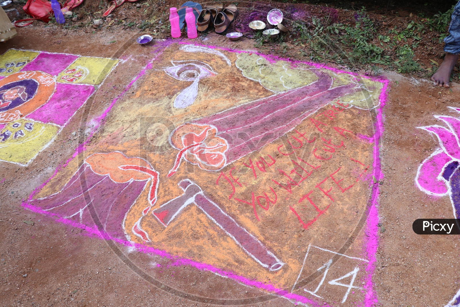 Image of Indian School Girls Participating In a Rangoli Competition ...