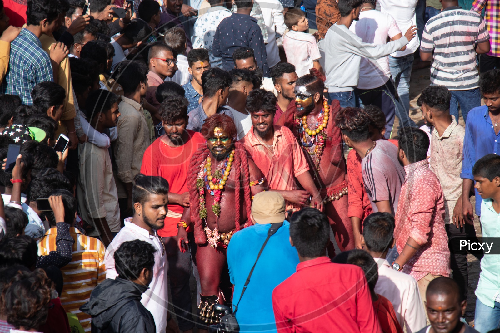 Image of Pothuraju Being Beating and Dancing along The Crowd With Red ...