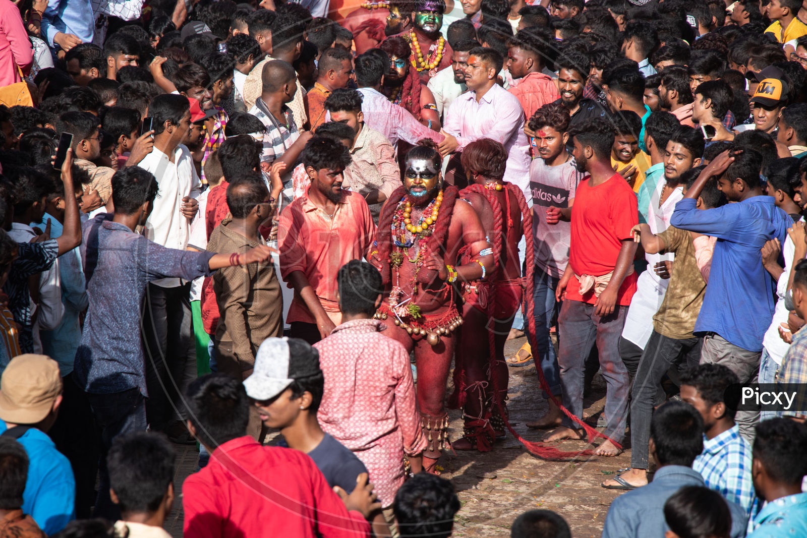 Image of Pothuraju Being Beating and Dancing along The Crowd With Red ...