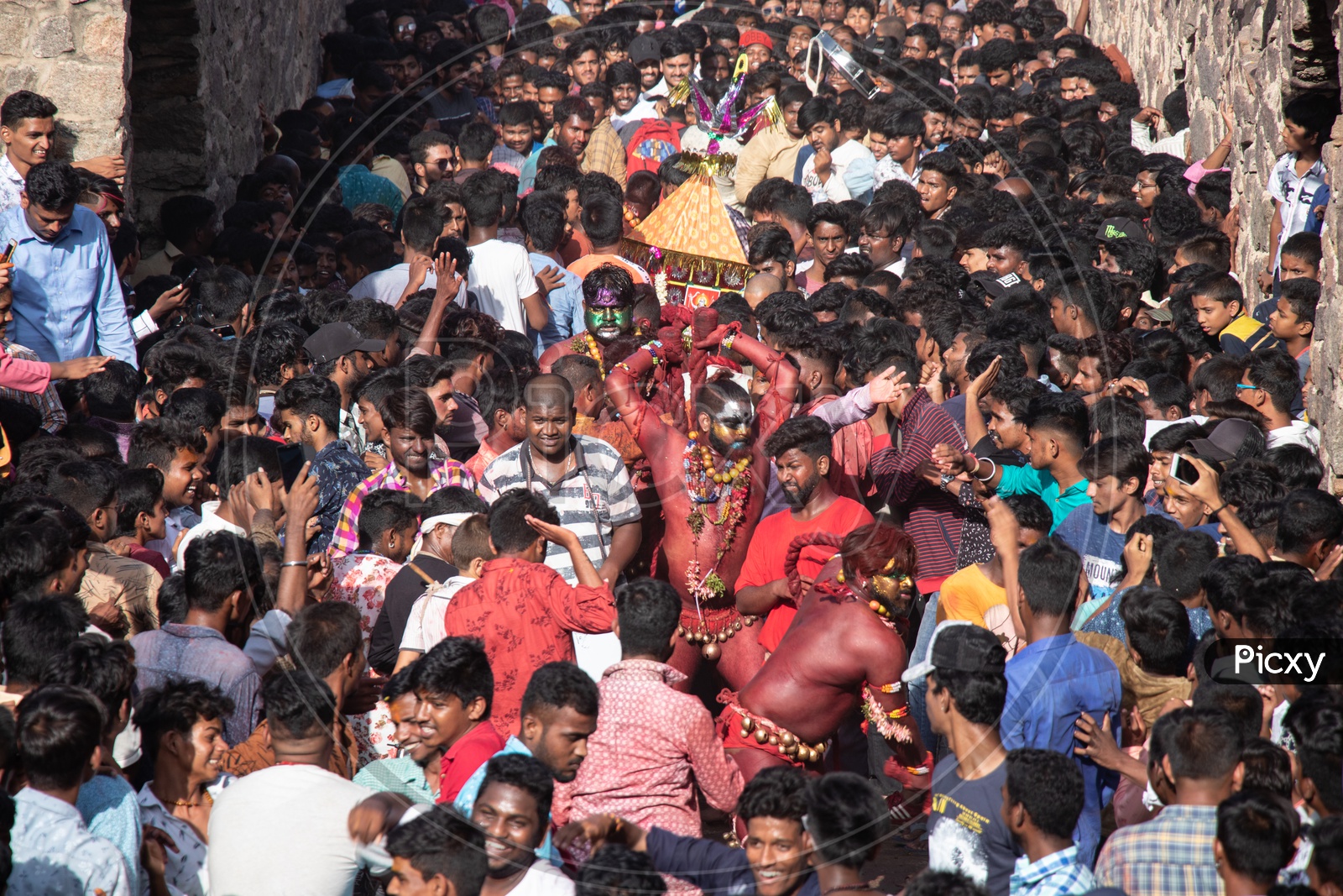 Image of Pothuraju Being Beating and Dancing along The Crowd With Red ...
