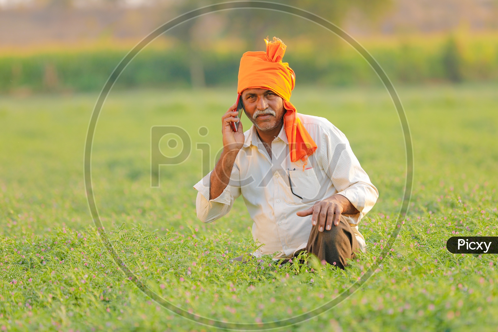 Happy Indian Farmer With Mobile