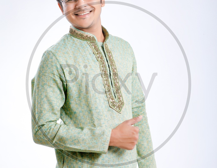 Image of Indian Man Wearing Traditional Dress With Happy Gesture and ...
