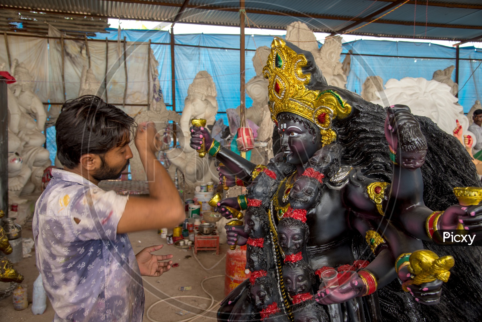 Image of Hindu Goddess Durga Idols Making Artists Performing making ...