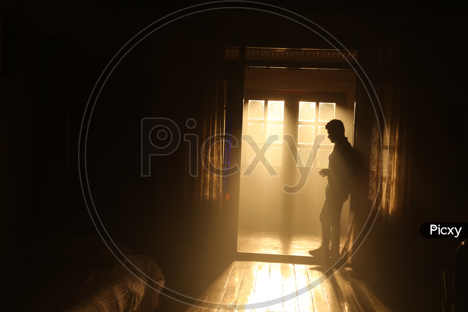Image of Silhouette Of a Man Over a Light Through a House Door-NL862603 ...