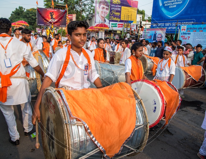 Image of Great Maratha Dol Tasha or Traditional Drums Playing On ...