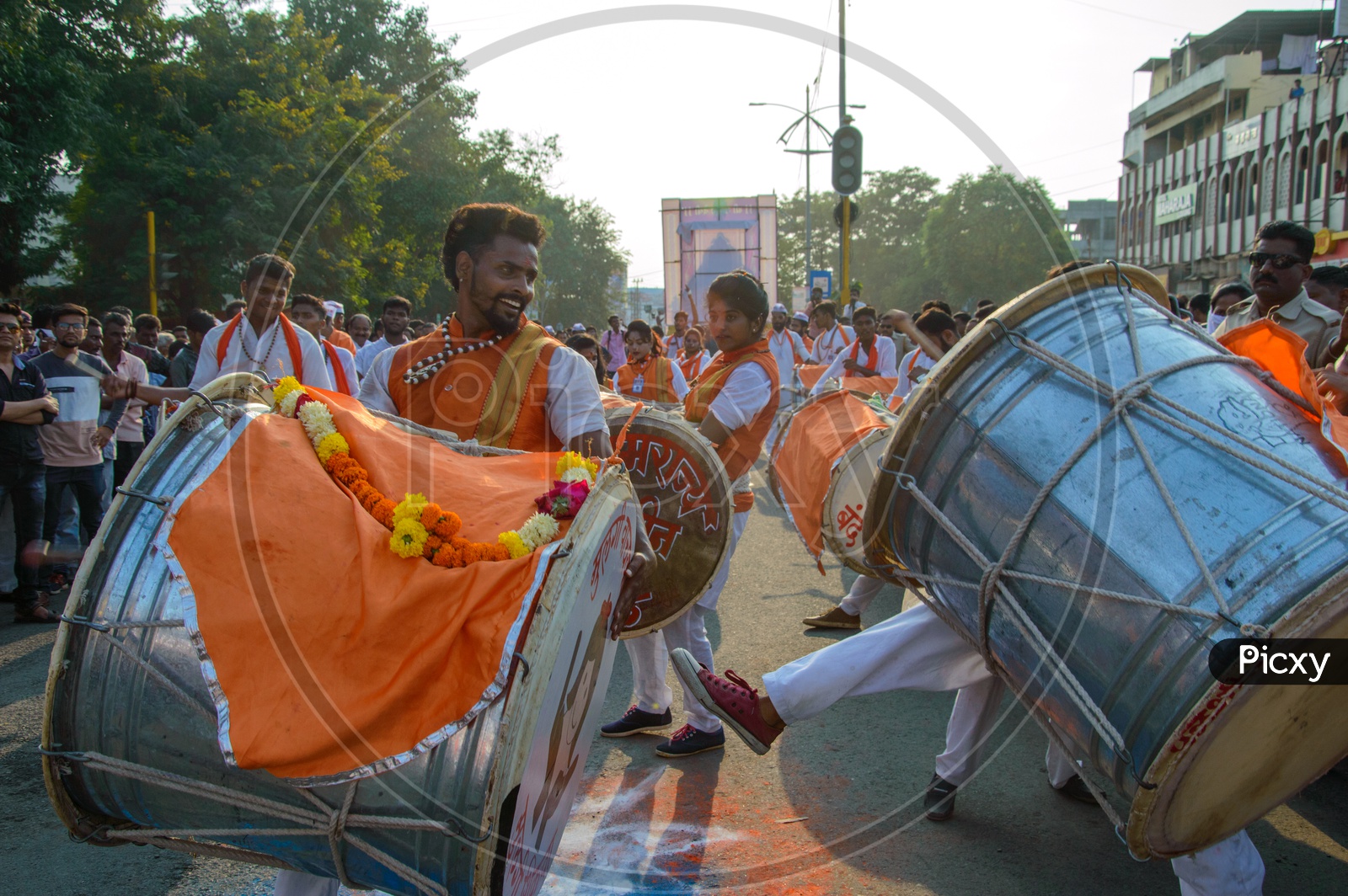 Image of Indian Folk Drum Players or Band Playing Drums on Streets ...