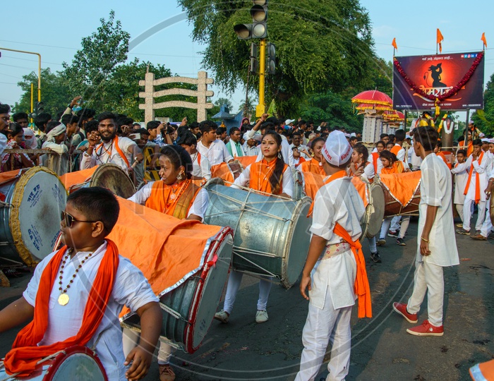 Image of Indian Folk Drum Players or Band Playing Drums on Streets ...